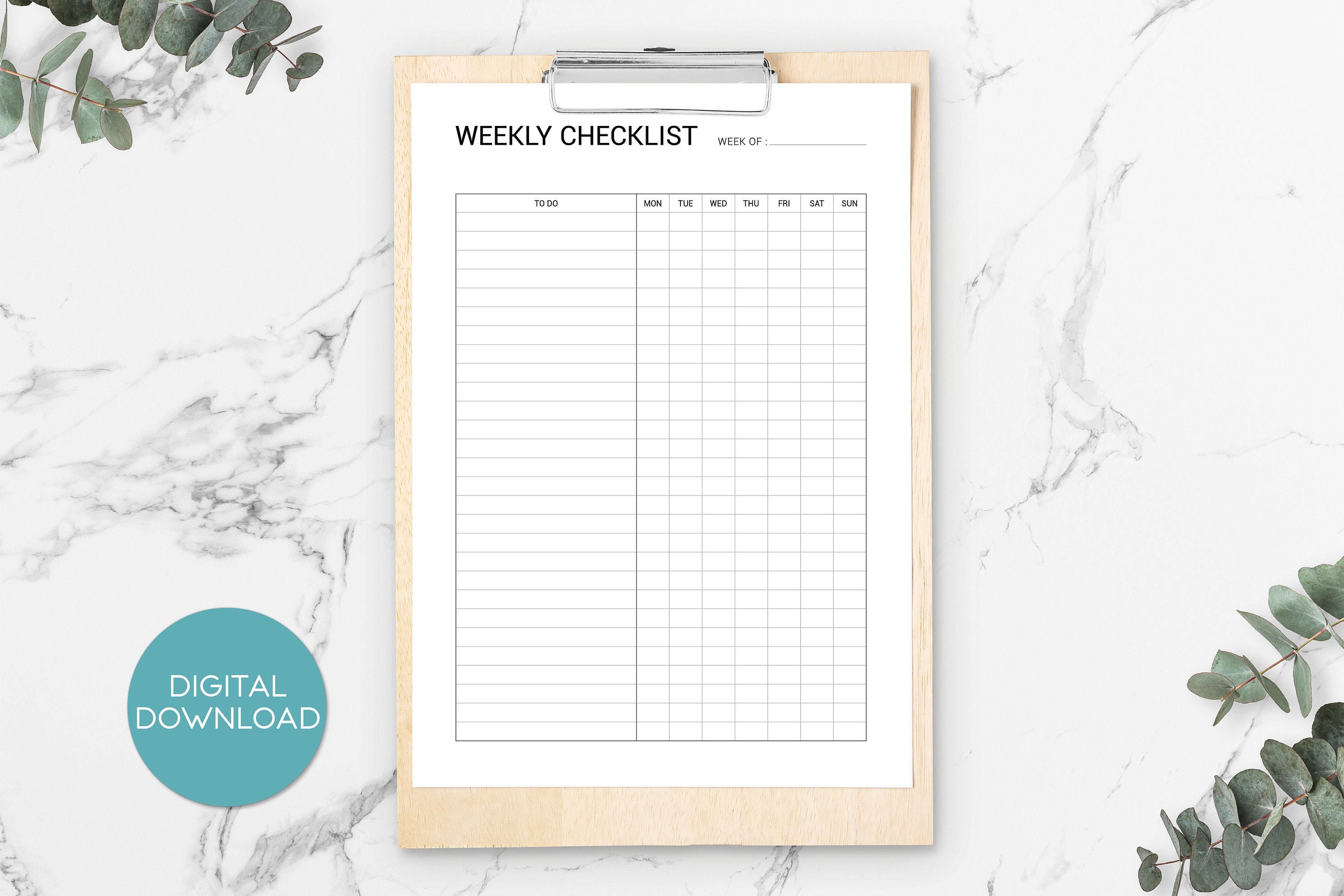 Weekly Checklist Printable, Printable Checklist, Simple Weekly ...
