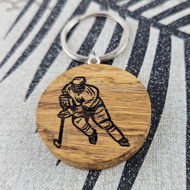 Engraved Ice Hockey Player Wooden Keychain – Custom Sports Gift, Hockey ...