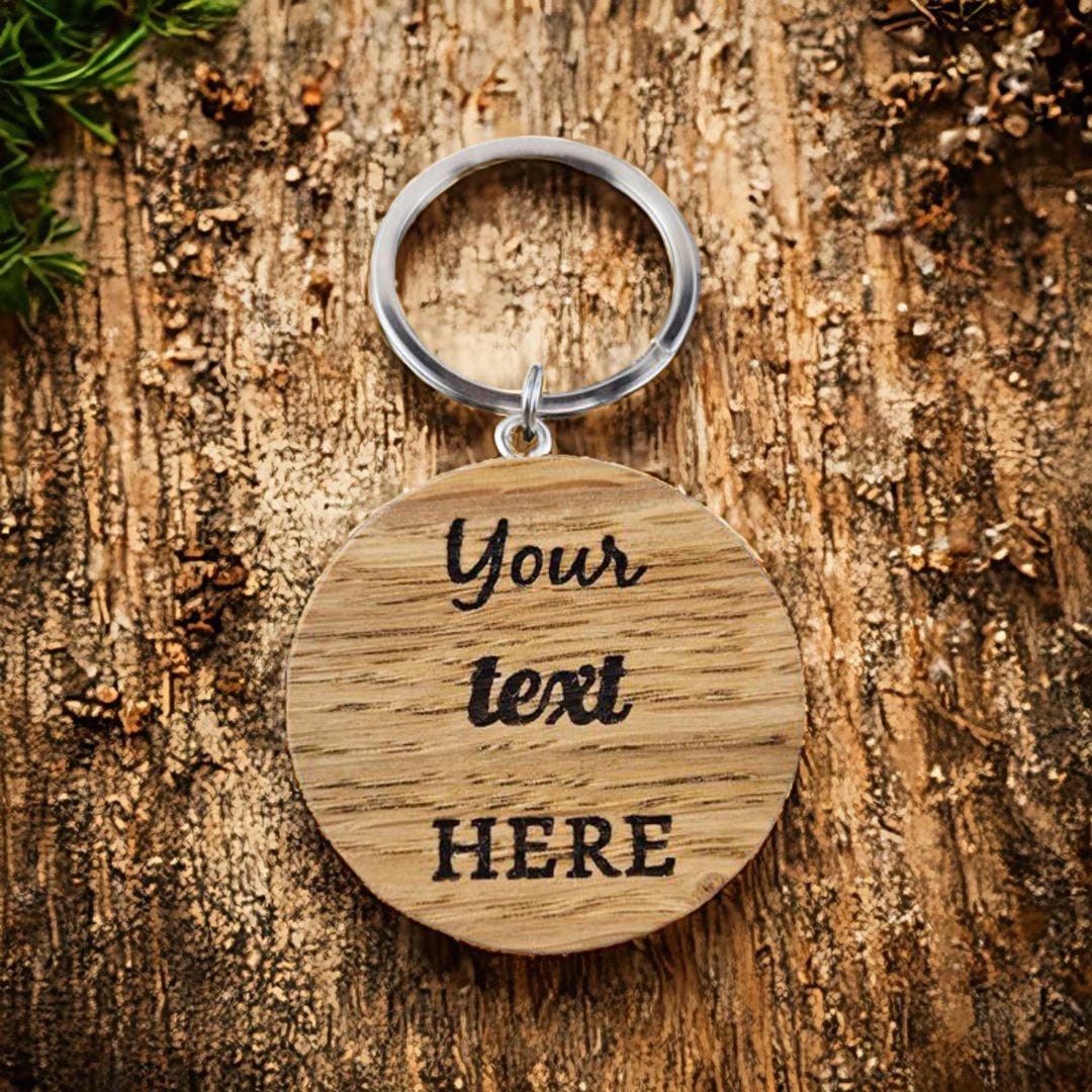 Custom Wooden Keychain With Laser Engraving - Personalized Oak Key Ring ...