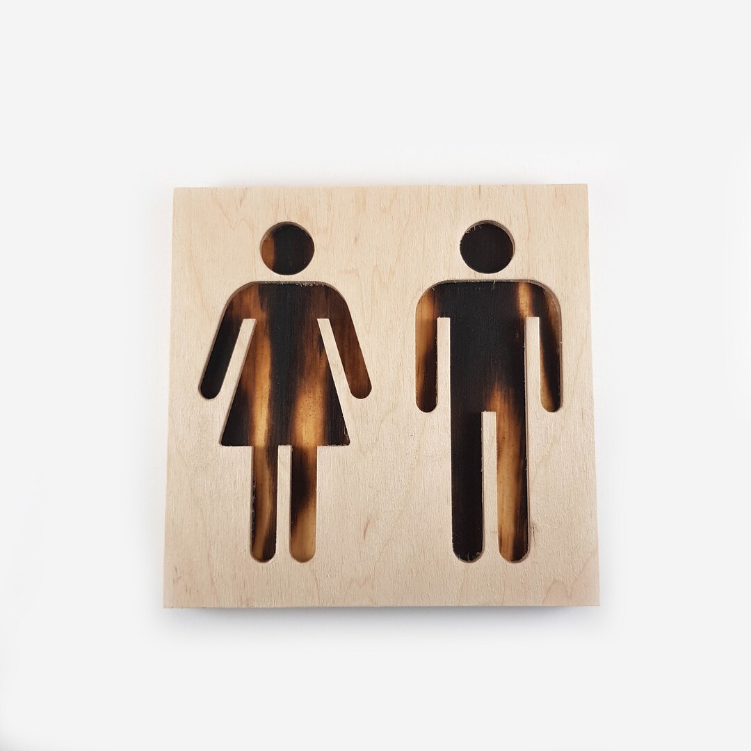 Elegant Unisex Bathroom Door Sign, Modern Wooden WC Plaque, Restroom ...