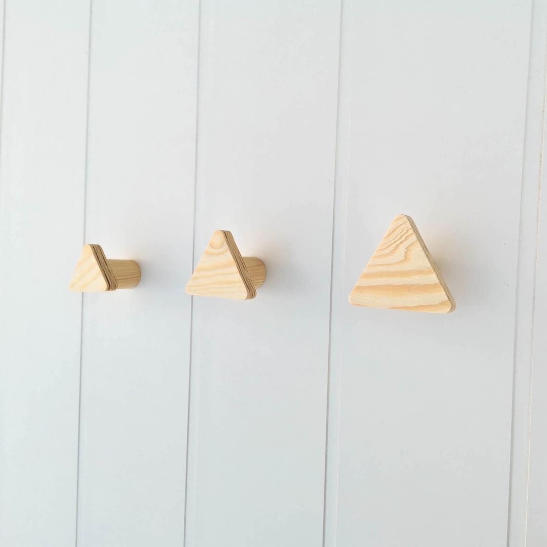 Wood Wall Triangle Hangers, Pine Wood Hooks, Modern Coat Rack, Curved ...