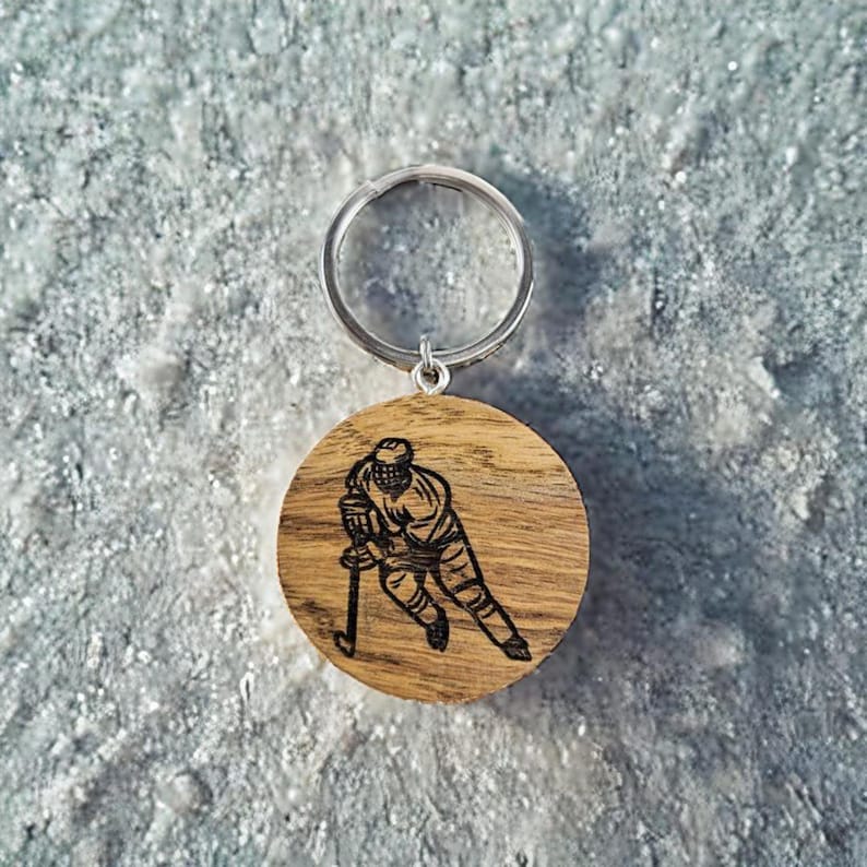 Engraved Ice Hockey Player Wooden Keychain – Custom Sports Gift, Hockey ...