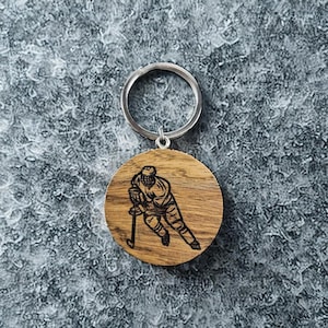 Engraved Ice Hockey Player Wooden Keychain – Custom Sports Gift, Hockey ...