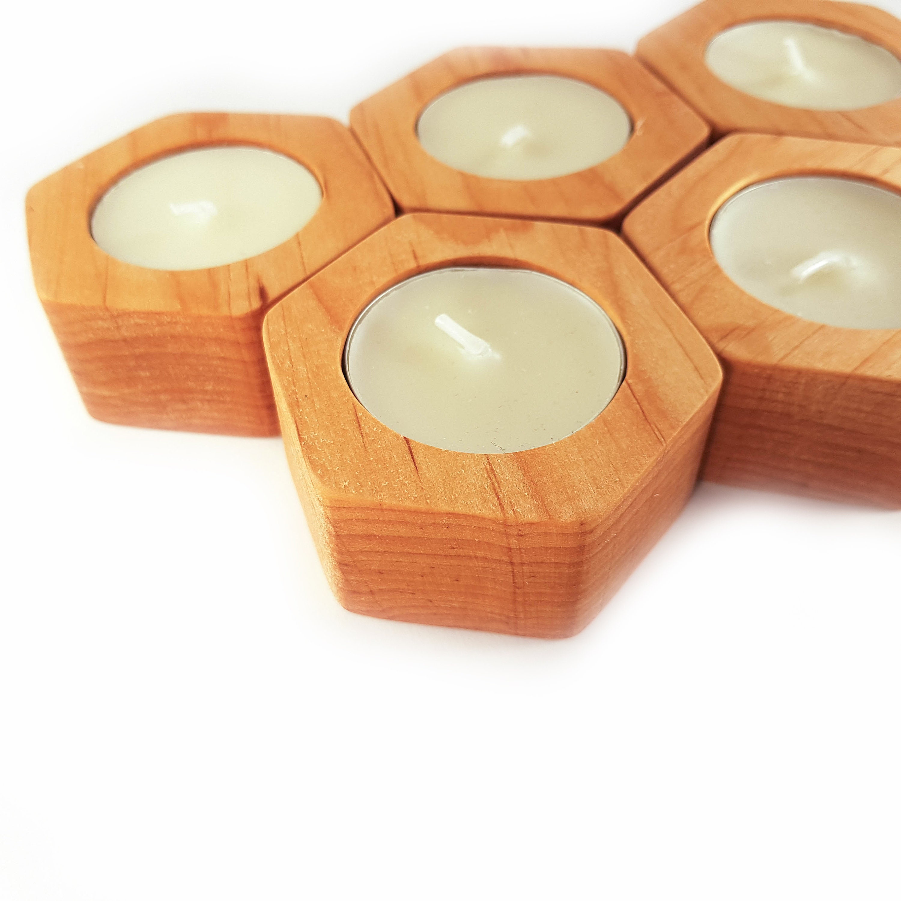 Honeycomb Black Alder Wood Tea Light Holders, Wood Hexagon Candle ...