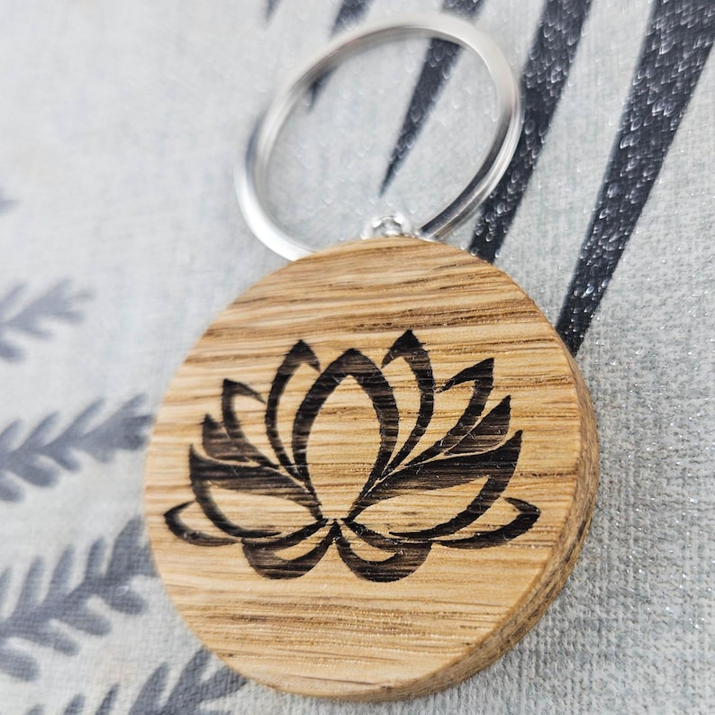 Engraved Lotus Flower Wooden Keychain – Yoga Symbol, Mindfulness Gift ...