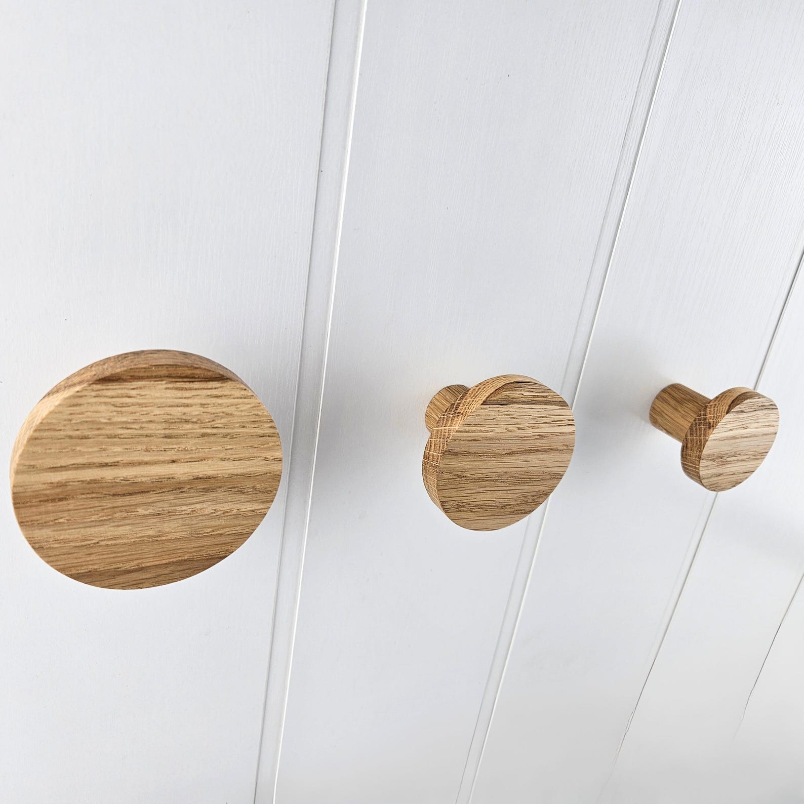 Oak Wall Hangers: Modern Coat Rack, Round Wood Hooks, Decorative ...