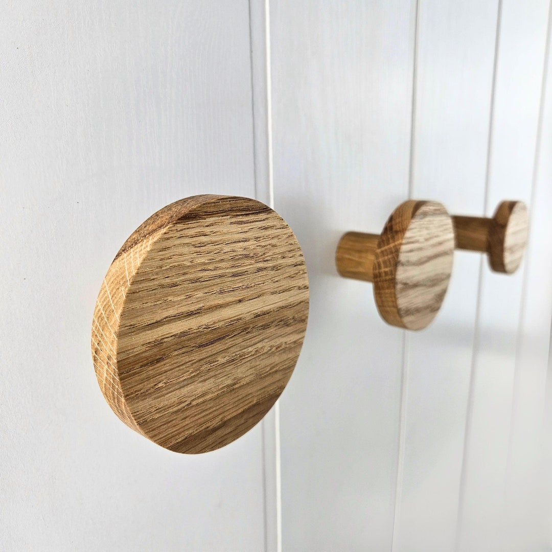 Oak Wall Hangers: Modern Coat Rack, Round Wood Hooks, Decorative ...