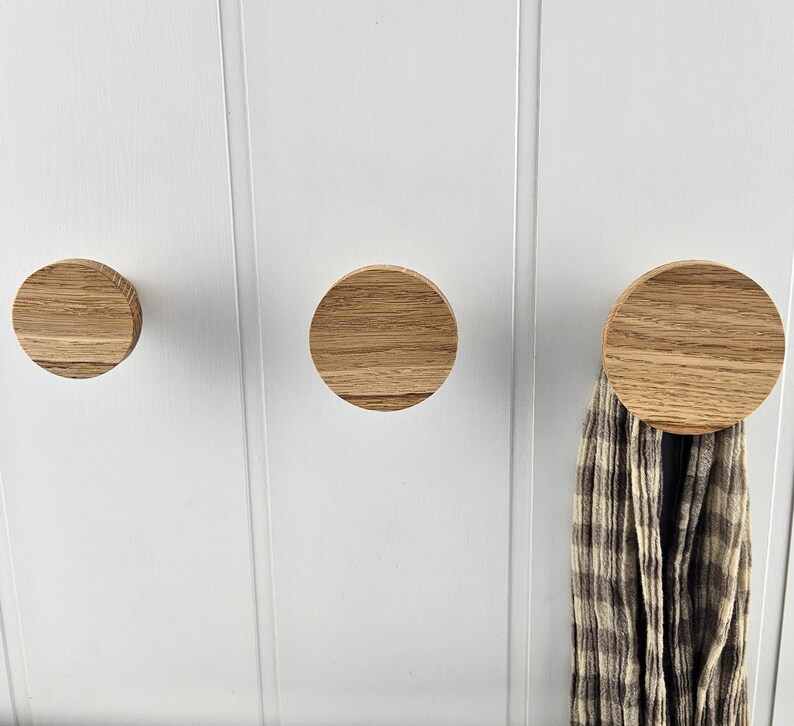 Oak Wall Hangers: Modern Coat Rack, Round Wood Hooks, Decorative ...