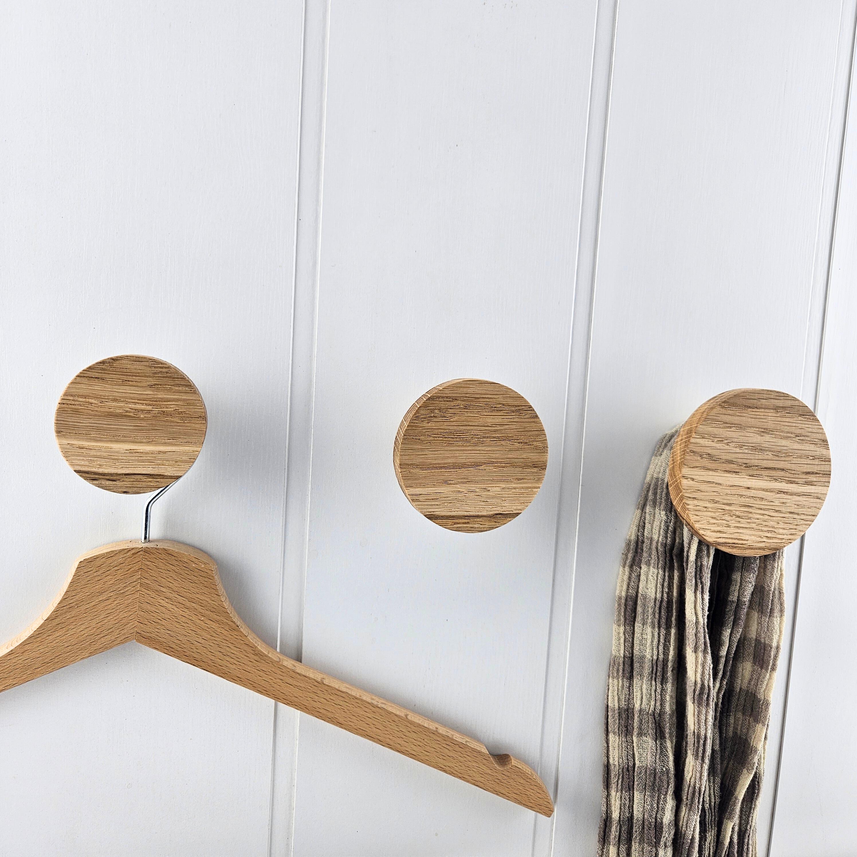 Oak Wall Hangers: Modern Coat Rack, Round Wood Hooks, Decorative ...
