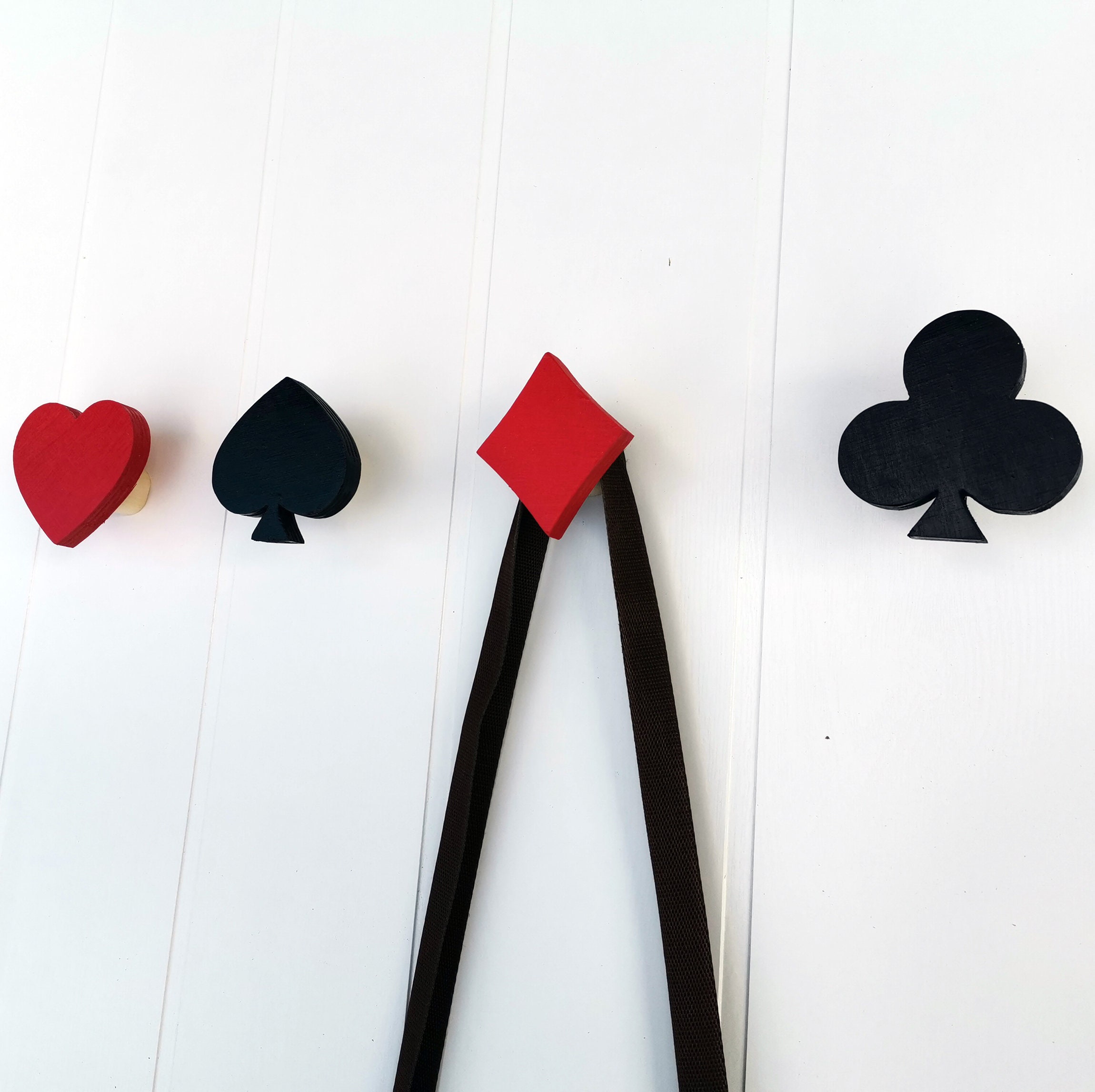 Wood Playing Card Suit Wall Hooks, Modern Coat Rack, Hearts, Clubs ...