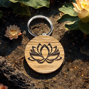 Engraved Lotus Flower Wooden Keychain – Yoga Symbol, Mindfulness Gift ...