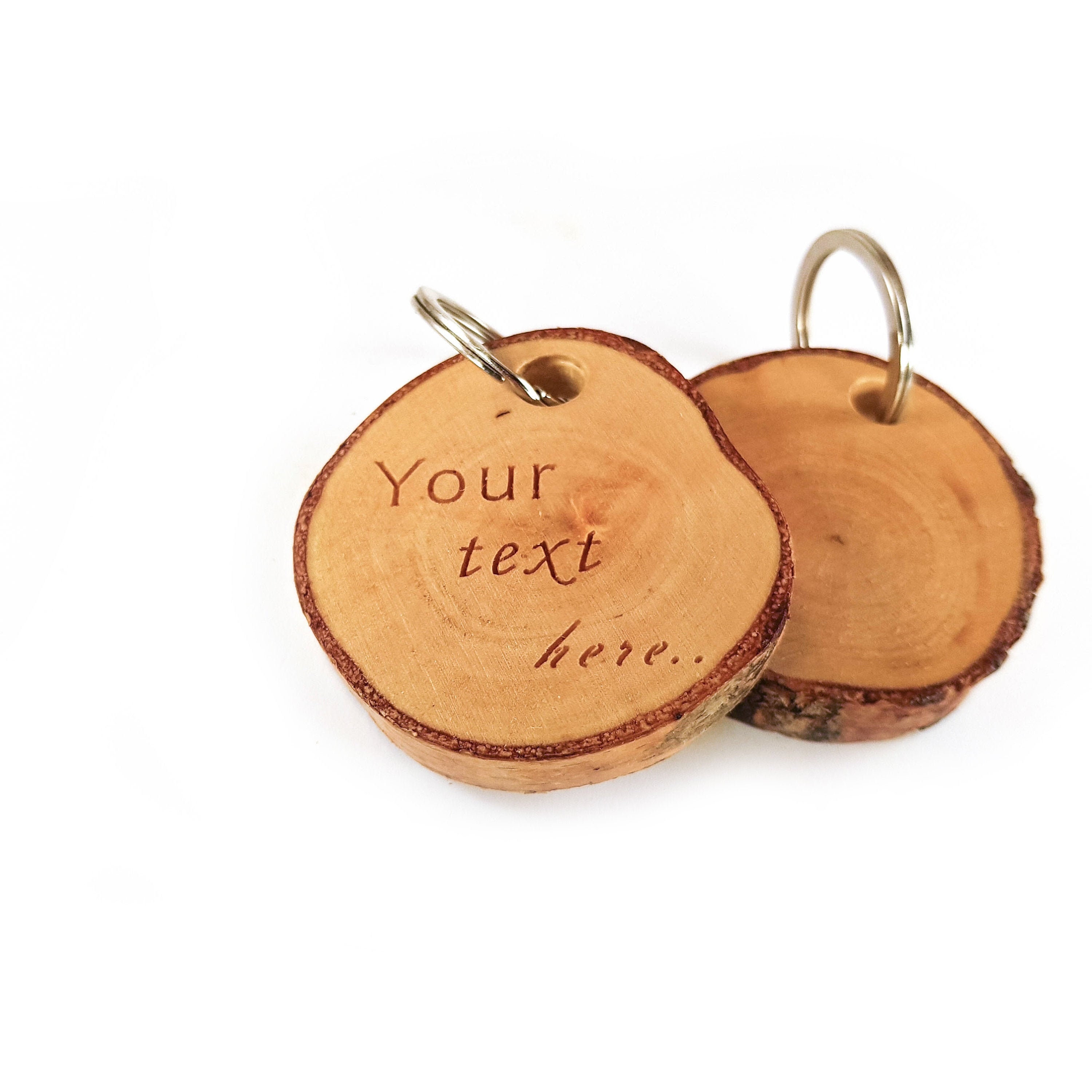 Personalized wood slice keychain custom birch keyring | Etsy