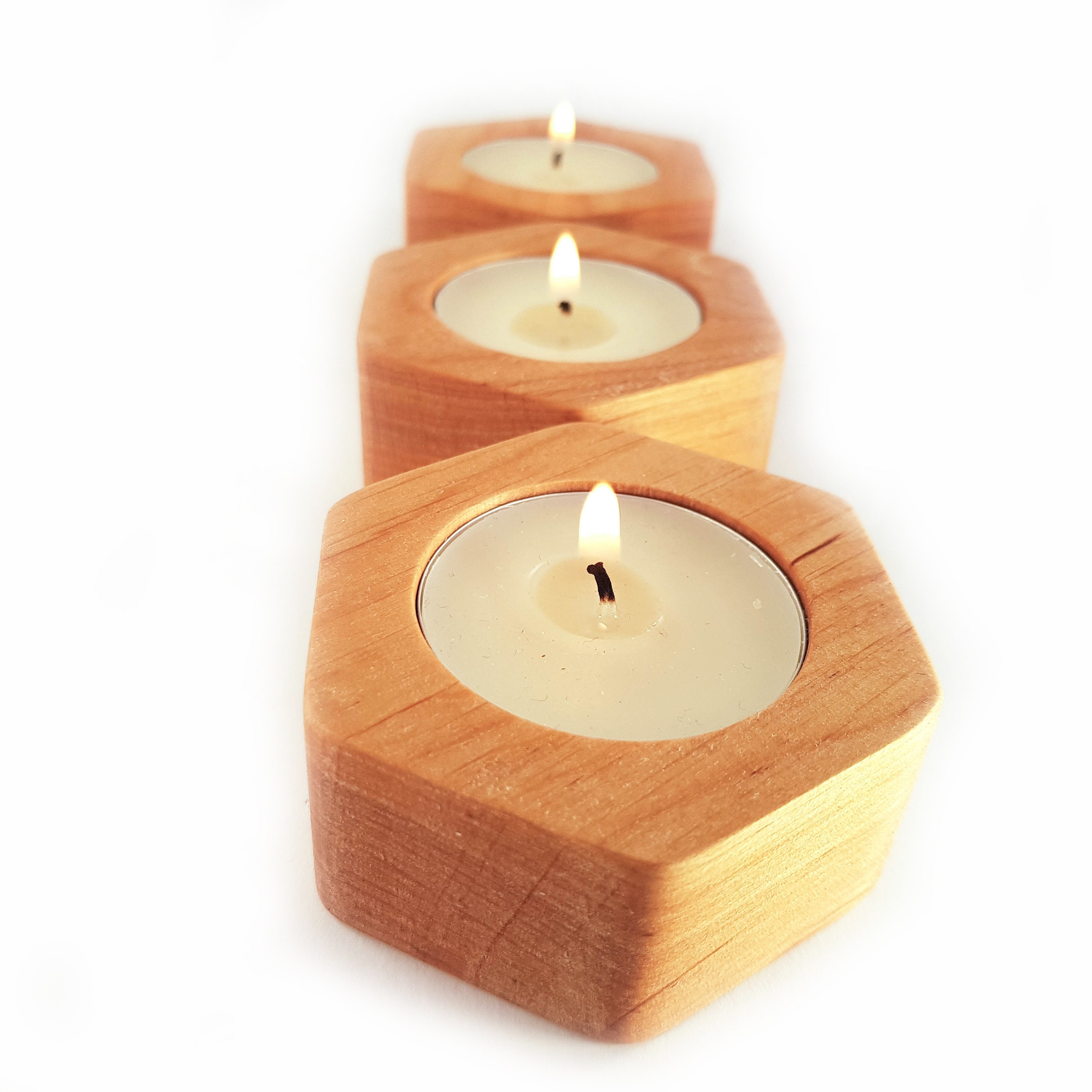 Honeycomb Black Alder Wood Tea Light Holders, Wood Hexagon Candle ...