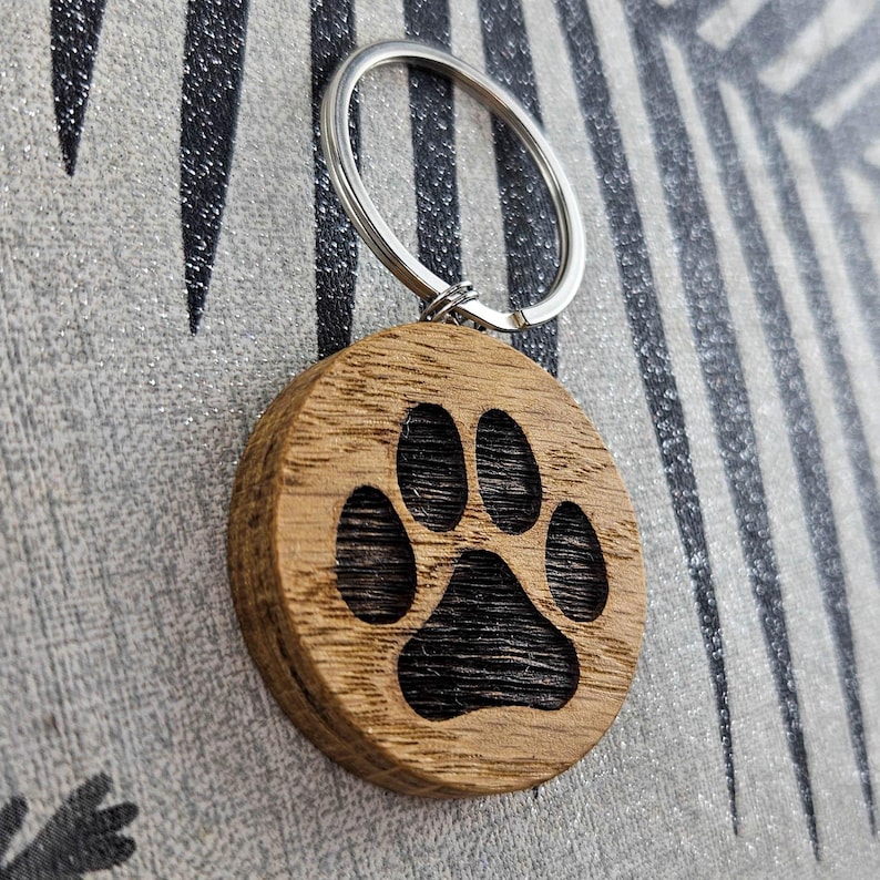 Pet Paw Engraved Wooden Keychain – Custom Dog or Cat Paw Keyring ...