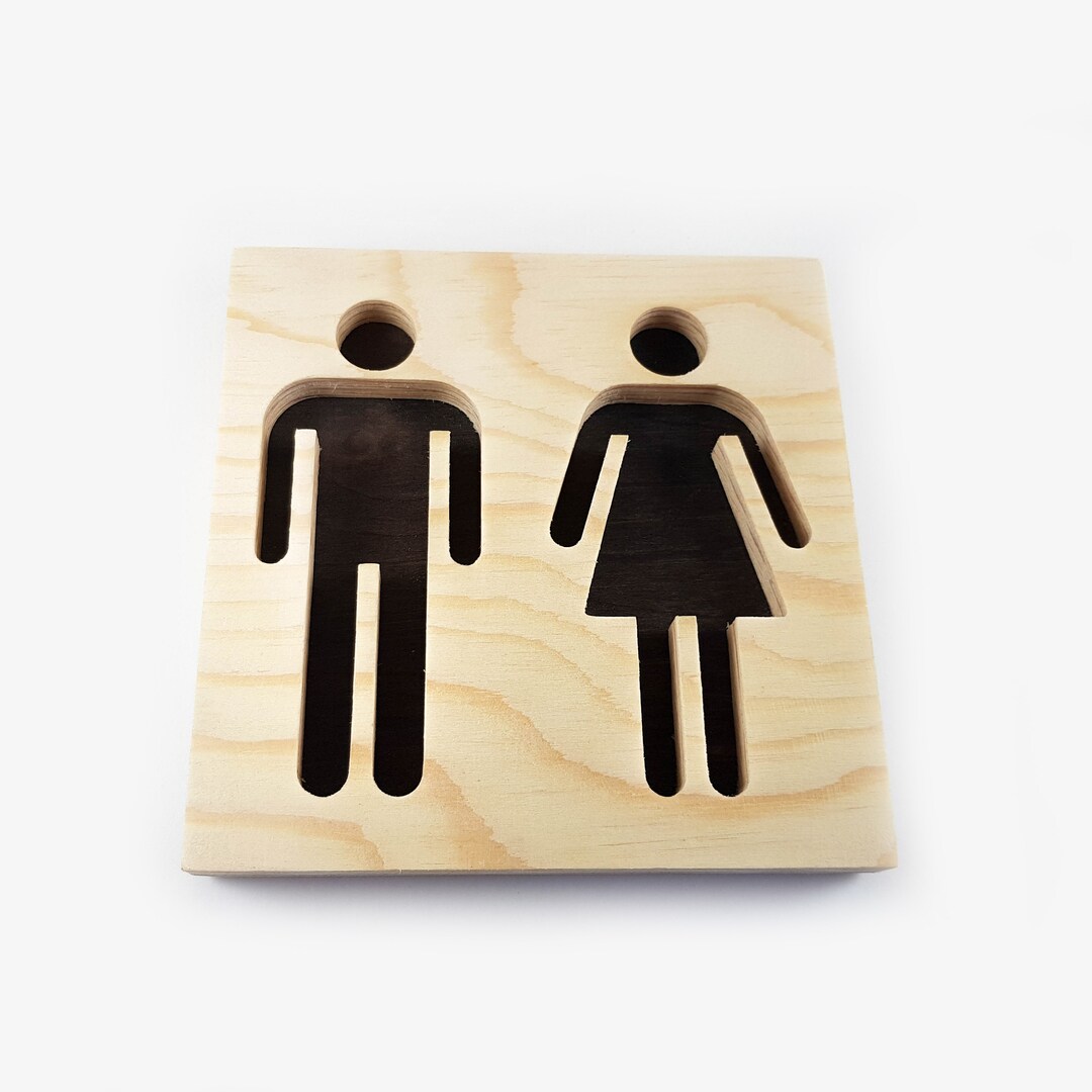Restroom Wood Sign, Modern WC Sign, Bathroom Door Wood Sign, Unisex ...
