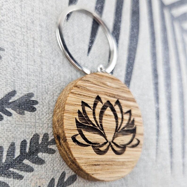 Engraved Lotus Flower Wooden Keychain – Yoga Symbol, Mindfulness Gift ...
