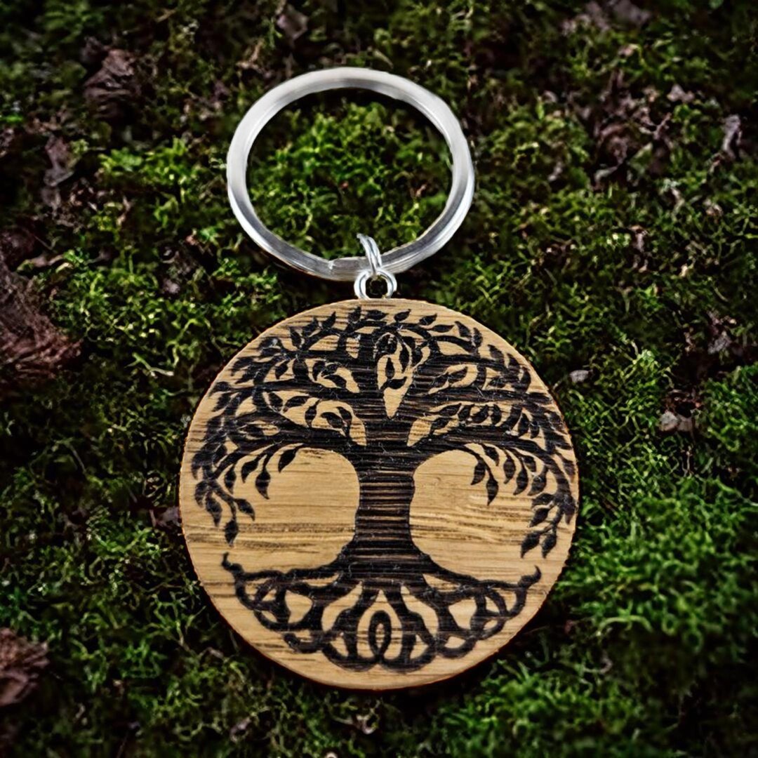 Celtic Tree of Life Wooden Keychain – Custom Engraved Oak Keyring With ...