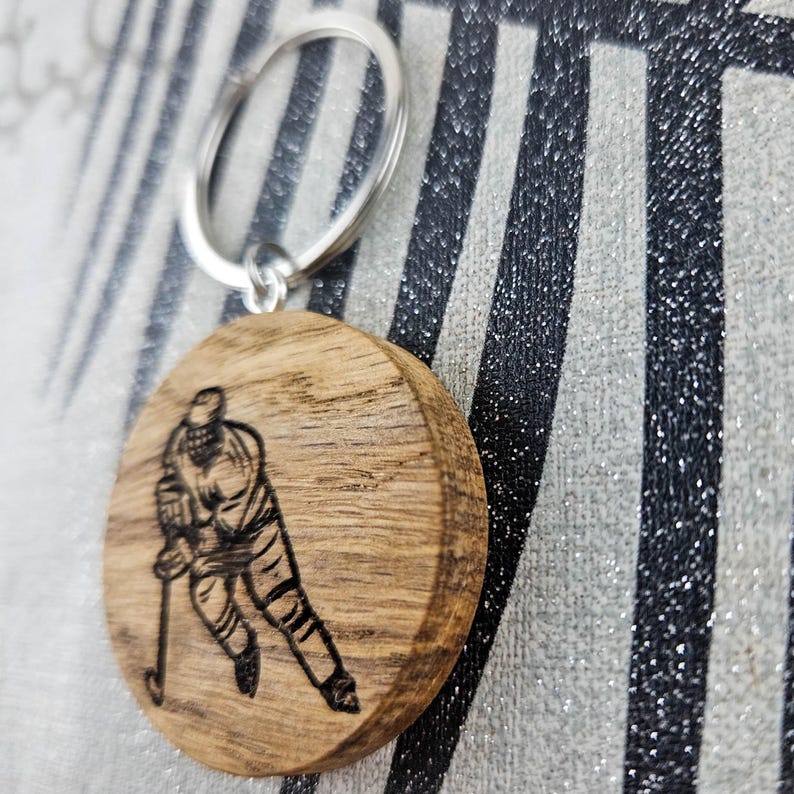 Engraved Ice Hockey Player Wooden Keychain – Custom Sports Gift, Hockey ...