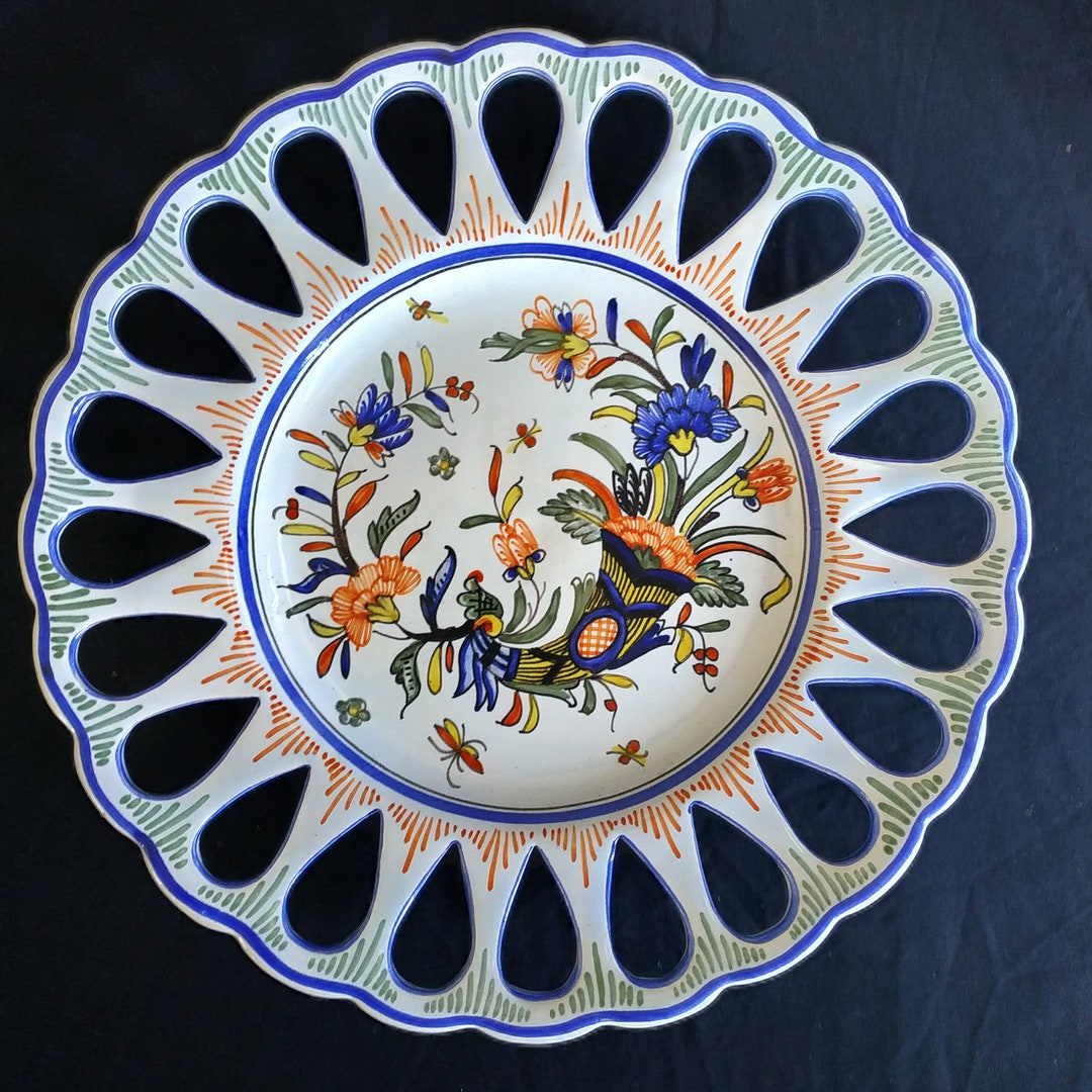 Gorgeous 19th Century Rouen Pottery/handmade/decor.majolica Floral ...