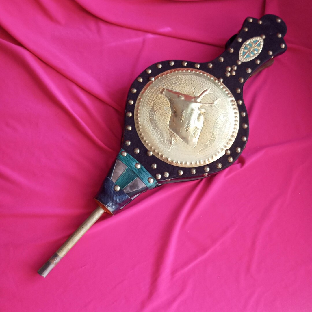 Primitive Wood Leather and Iron Fireside Antique Fireplace Wind Bellows ...