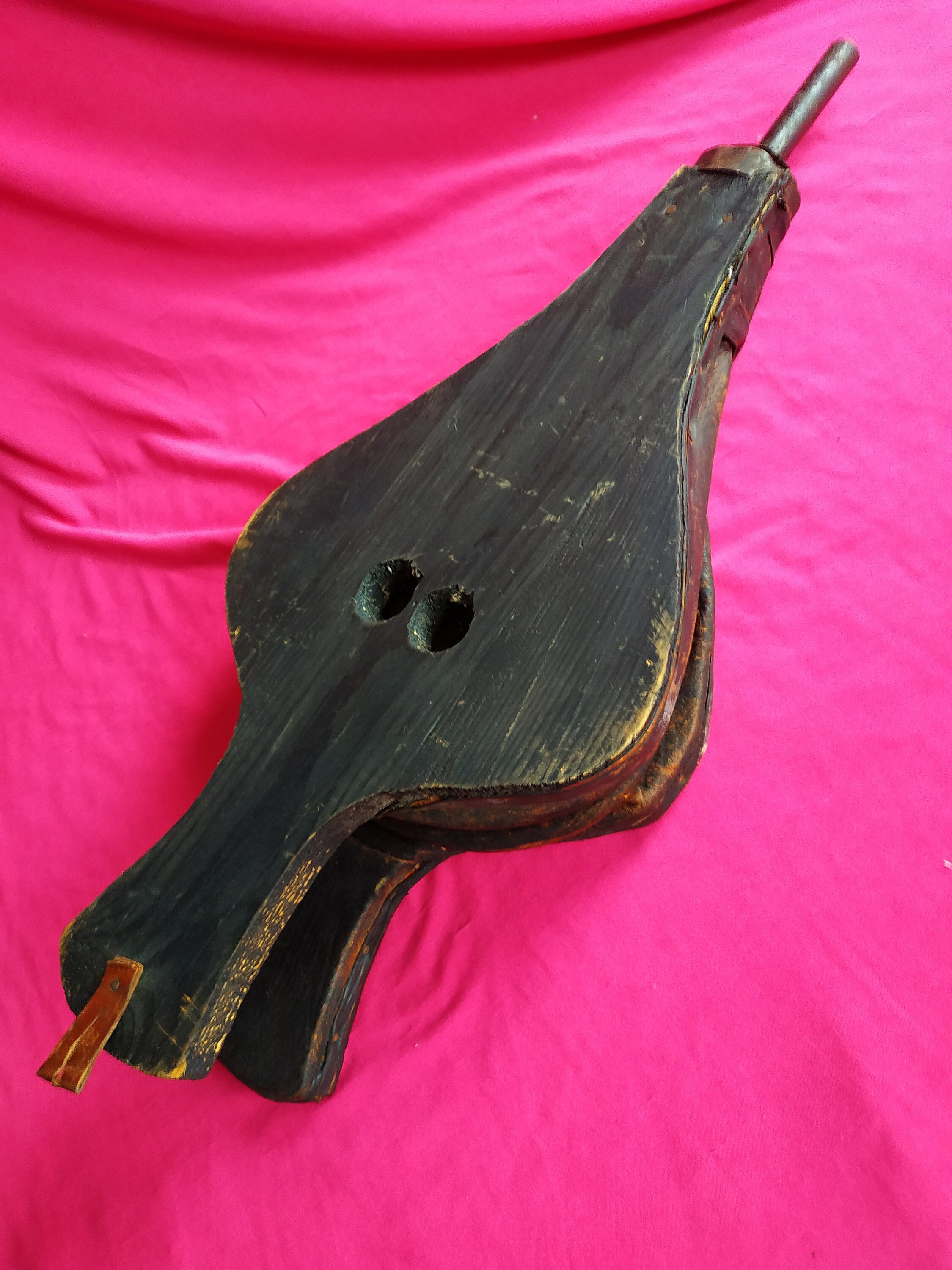 Primitive Wood Leather and Iron Fireside Antique Fireplace Wind Bellows ...