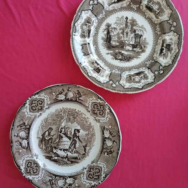 Vintage Brown Transferware Dinner Plates - Etsy