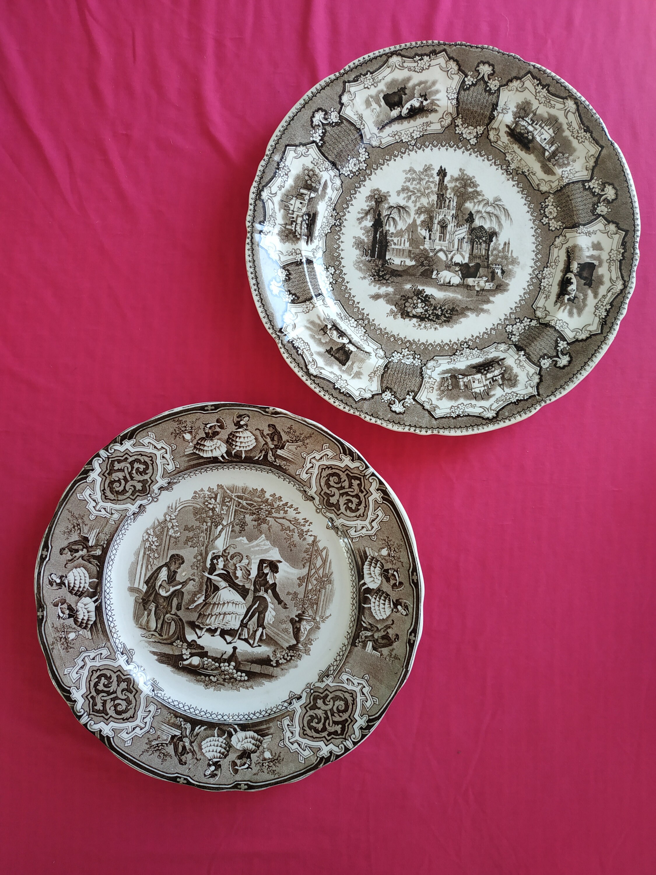Transferware Antique Brown Plates /ø 26 Cm / 1900s Transferware Brown ...
