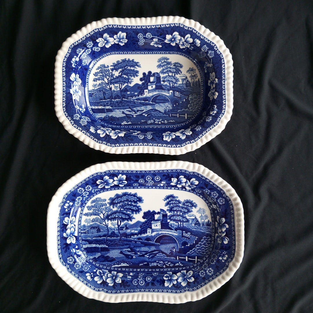 Copeland Spode Flow Blue Transfer Ware / Antique Spode Blue Tower Dish ...