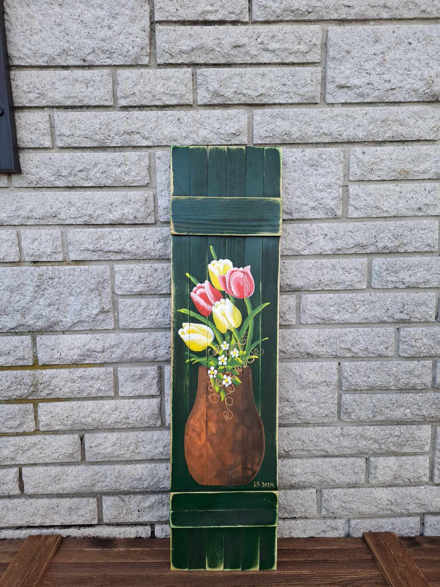 Earthern Vase With Spring Tulips.handpainted Door Leaner for Easter and ...