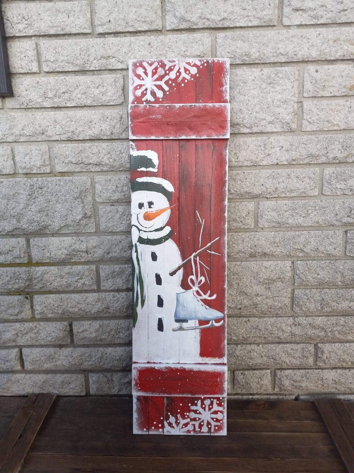 Snowman With Skate Handpainted Wood Shutter. Christmas and Winter ...