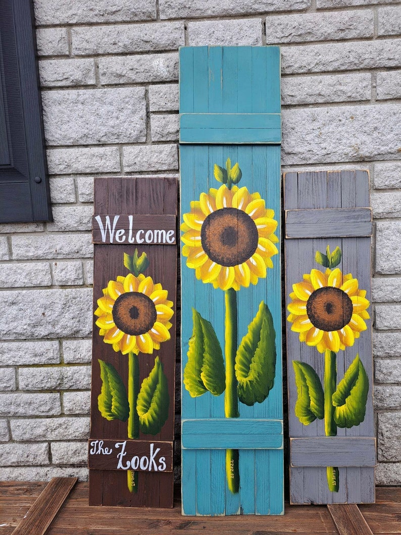 Handpainted Sunflower Distressed Wood Shutter Sign With Color Options ...