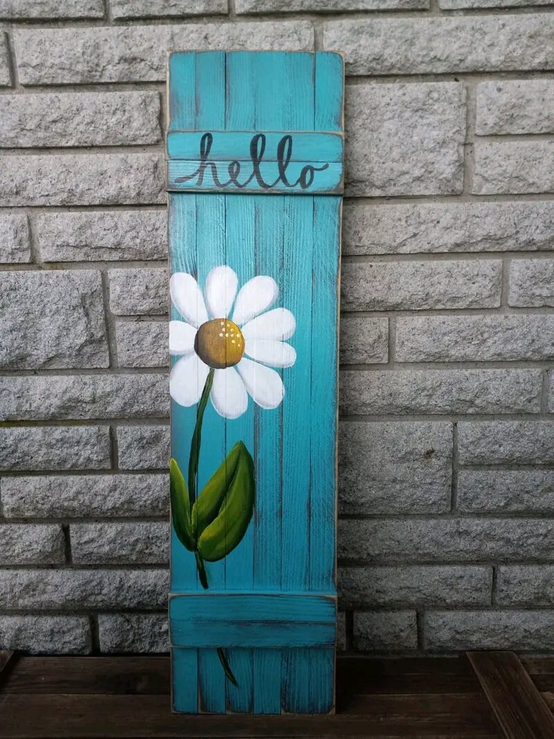 White Daisy Handpainted Shutter Sign, Decorative Porch Leaner ...
