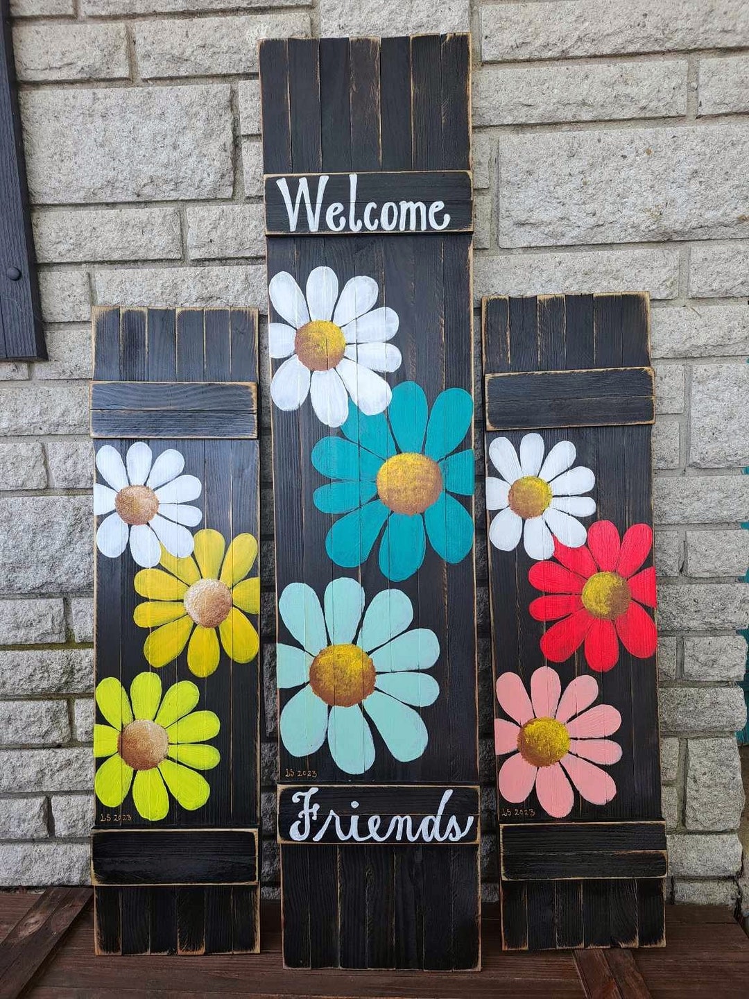 Daisies Handpainted Shutter Sign, Decorative Porch Leaner. Personalized ...