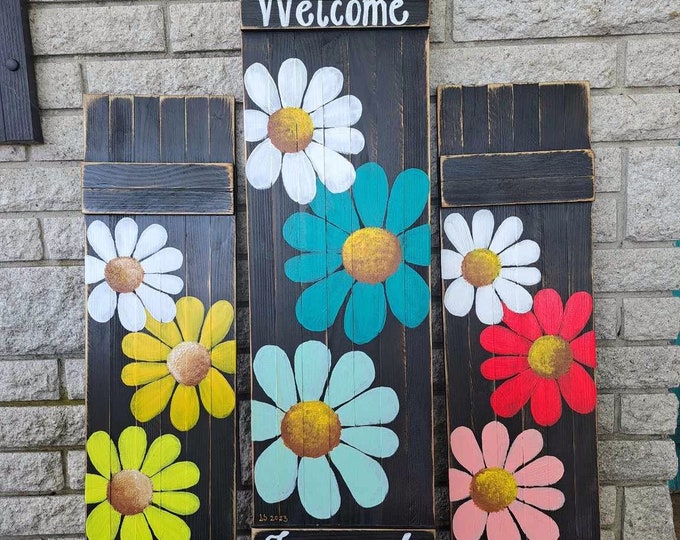 Daisies Handpainted Shutter Sign, Decorative Porch Leaner. Personalized ...