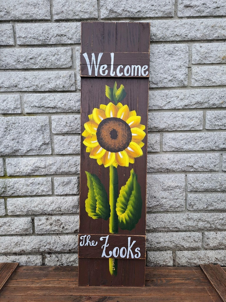 Handpainted Sunflower Distressed Wood Shutter Sign With Color Options ...