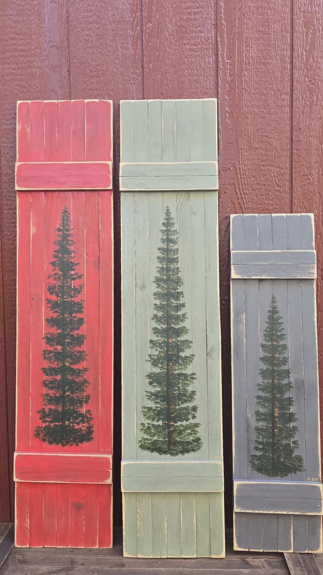 Primitive Pine Tree Handpainted Shutter Sign for Country Porch, Home ...