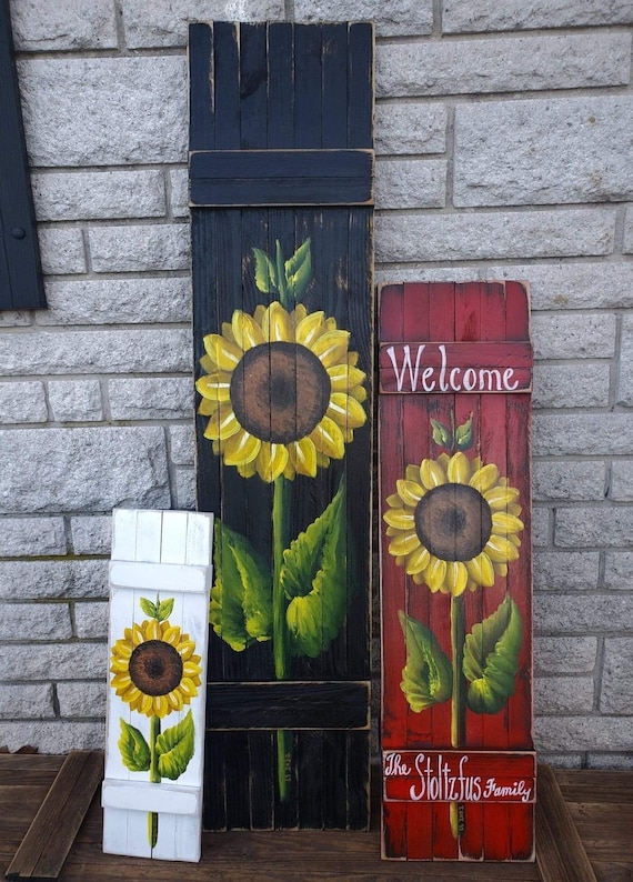 Sunflower Sign Handpainted Distressed Wood Shutter With Color - Etsy