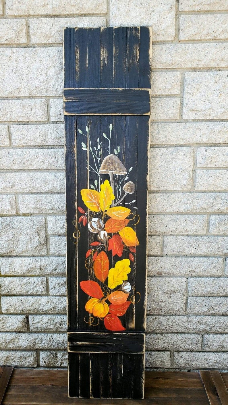 Autumn Leaves Sign. Handpainted Distressed Wood Shutter Two - Etsy