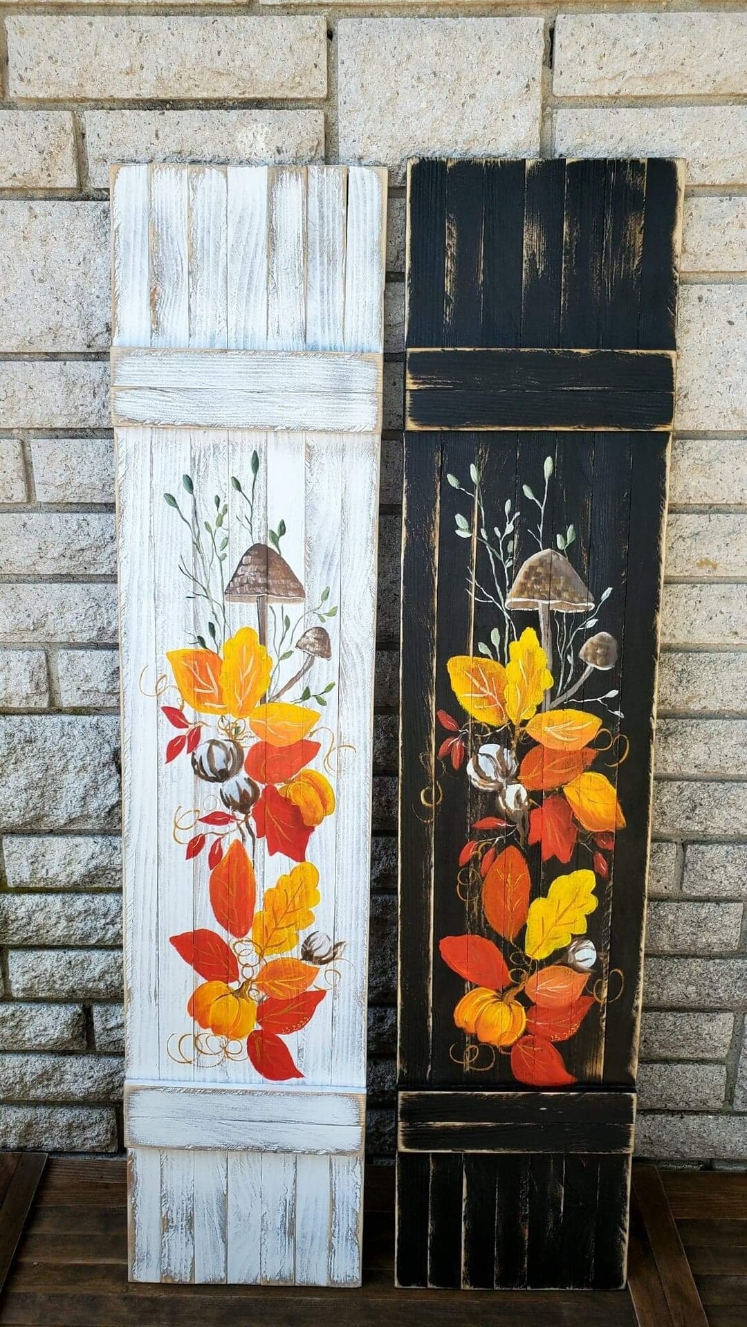 Autumn Leaves Sign. Handpainted Distressed Wood Shutter, Two Color ...