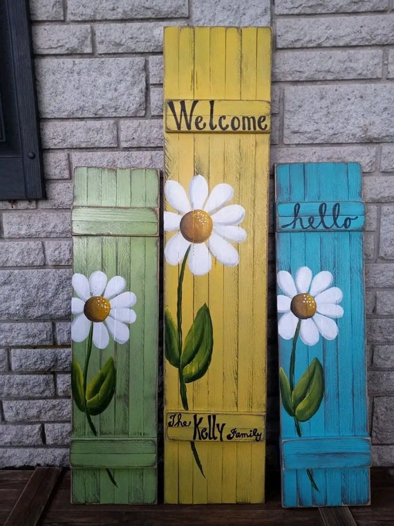 White Daisy Handpainted Shutter Sign Decorative Porch Leaner. - Etsy