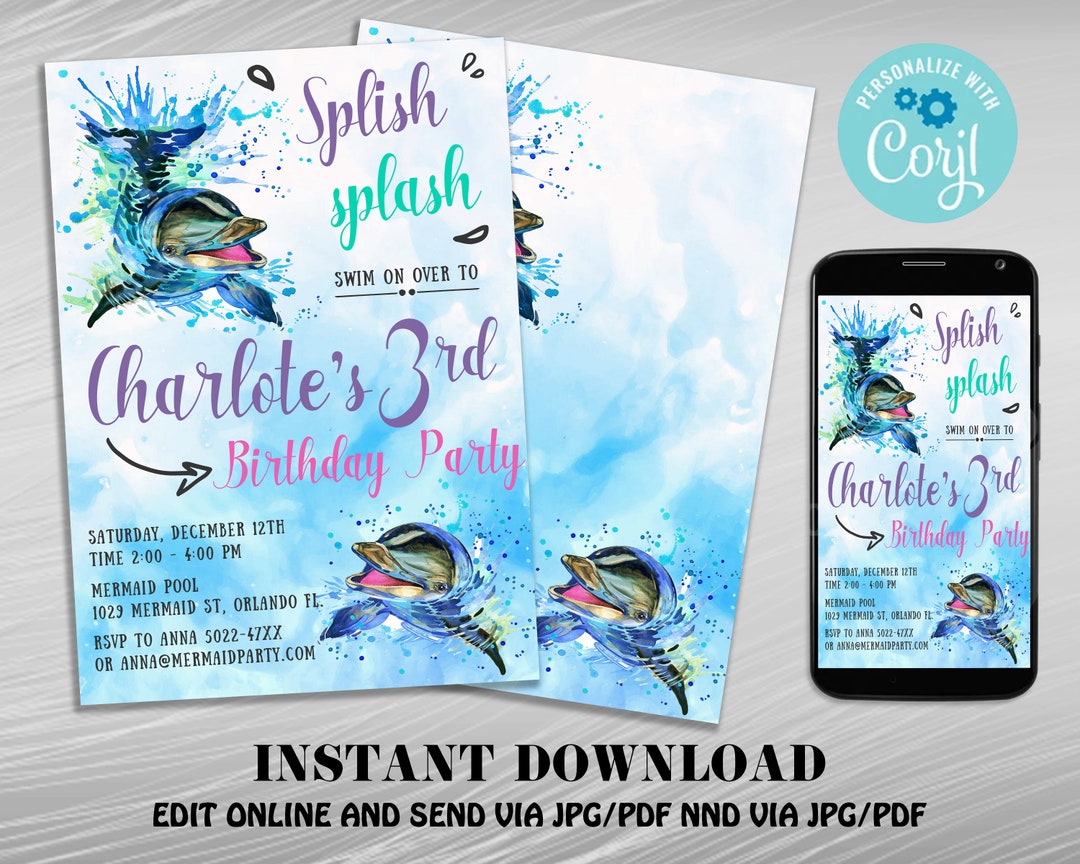 Dolphin Invitation Dolphin Birthday Invitation Dolphin - Etsy