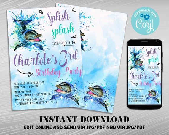 Dolphin Invitation Dolphin Birthday Invitation Dolphin - Etsy