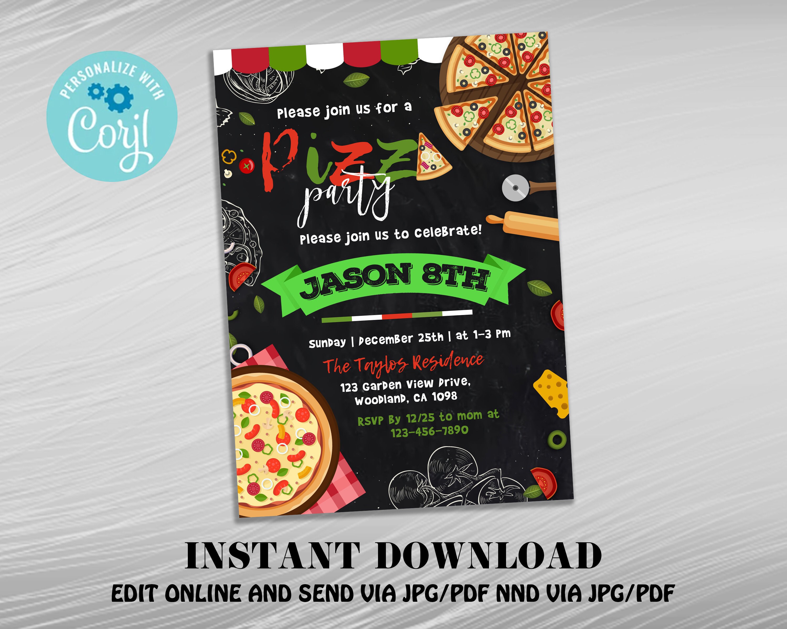 Pizza Party Invitation Slice of Fun Invite Editable Pizza - Etsy