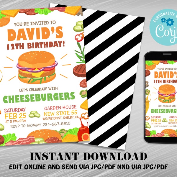 Burger Party Invite - Etsy