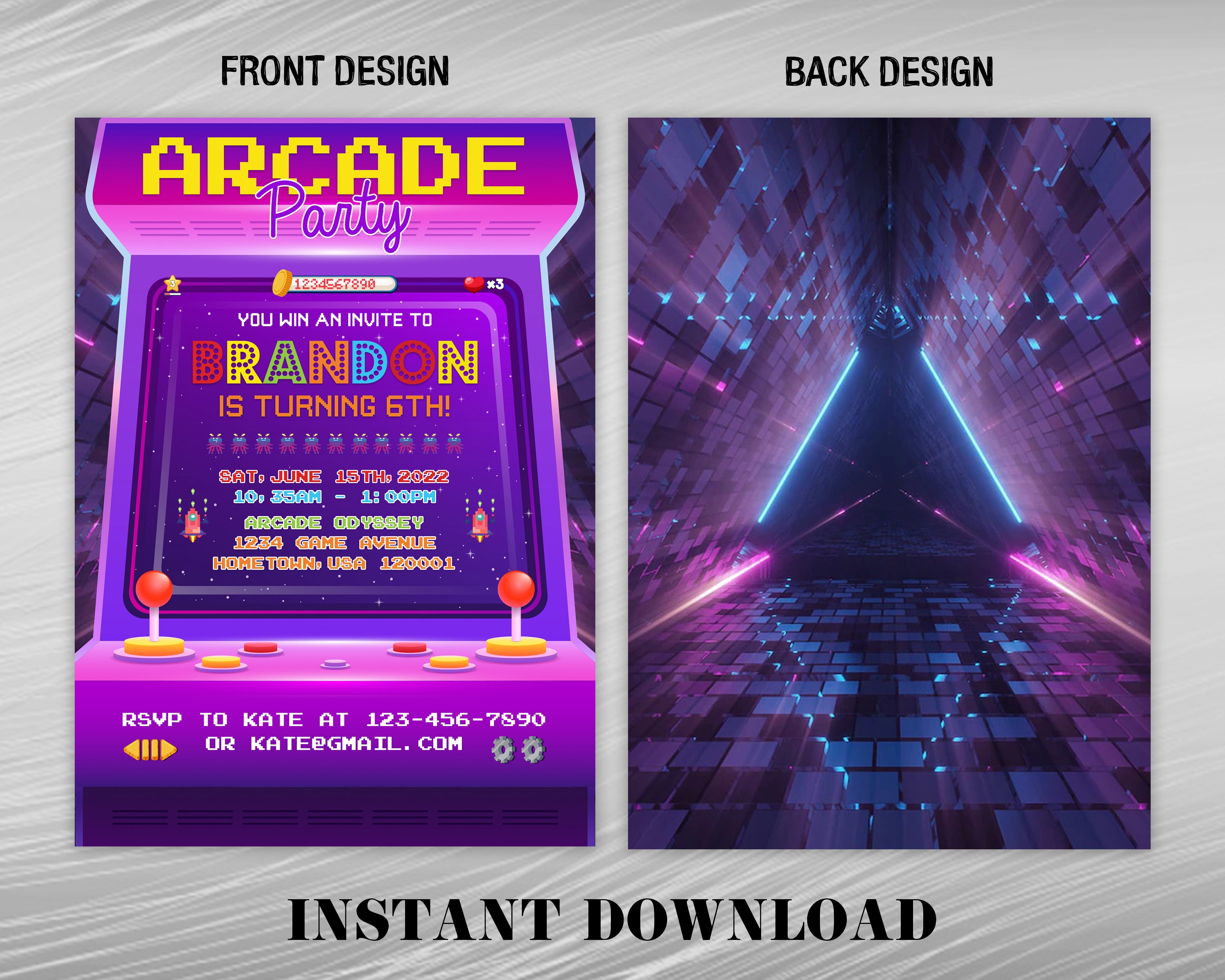 Invitación de cumpleaños de Arcade Invitación a fiestas de - Etsy México