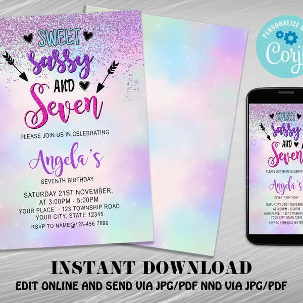 Sassy Sweet and Seven Birthday Invitation - Etsy