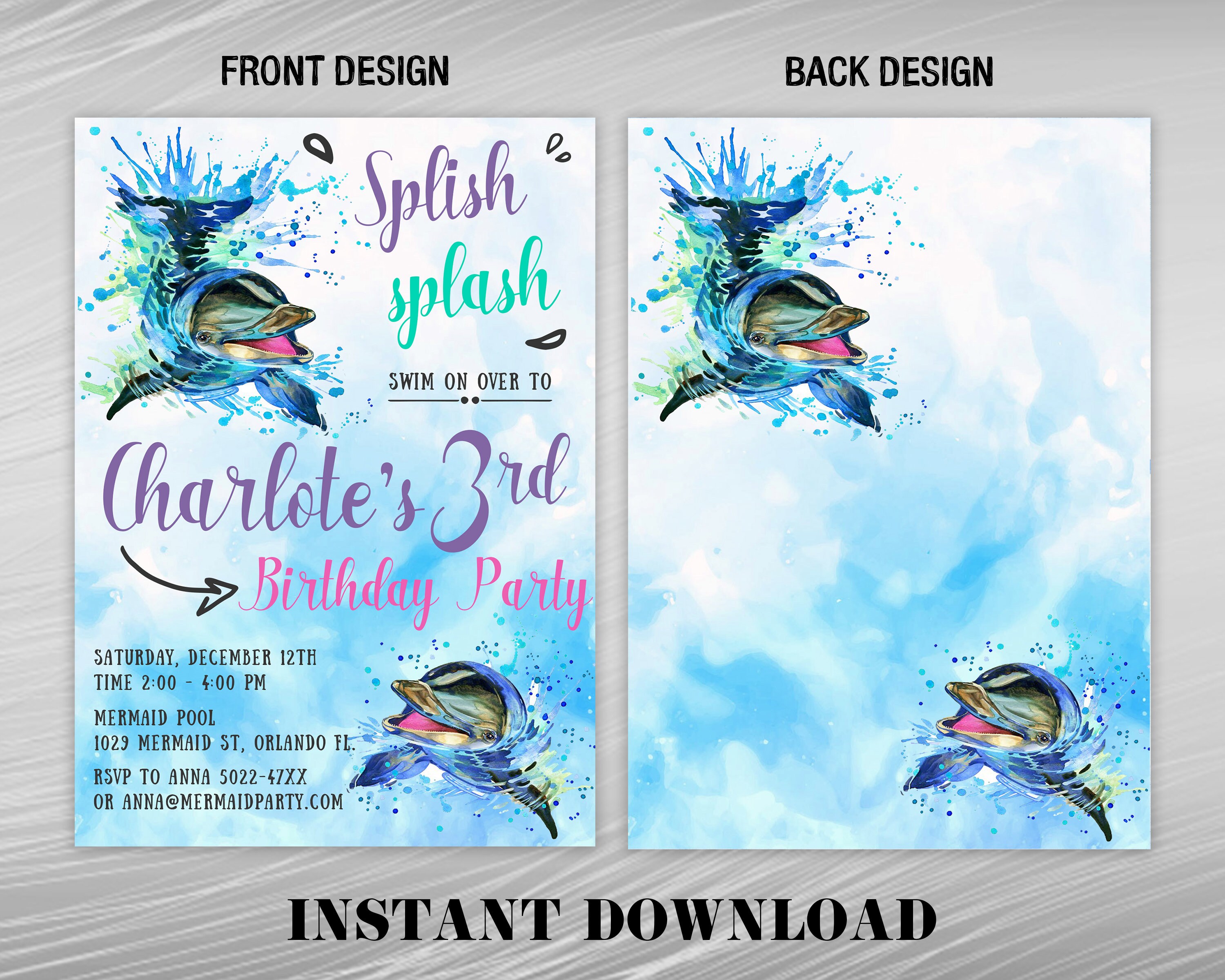 Dolphin Invitation Dolphin Birthday Invitation Dolphin - Etsy