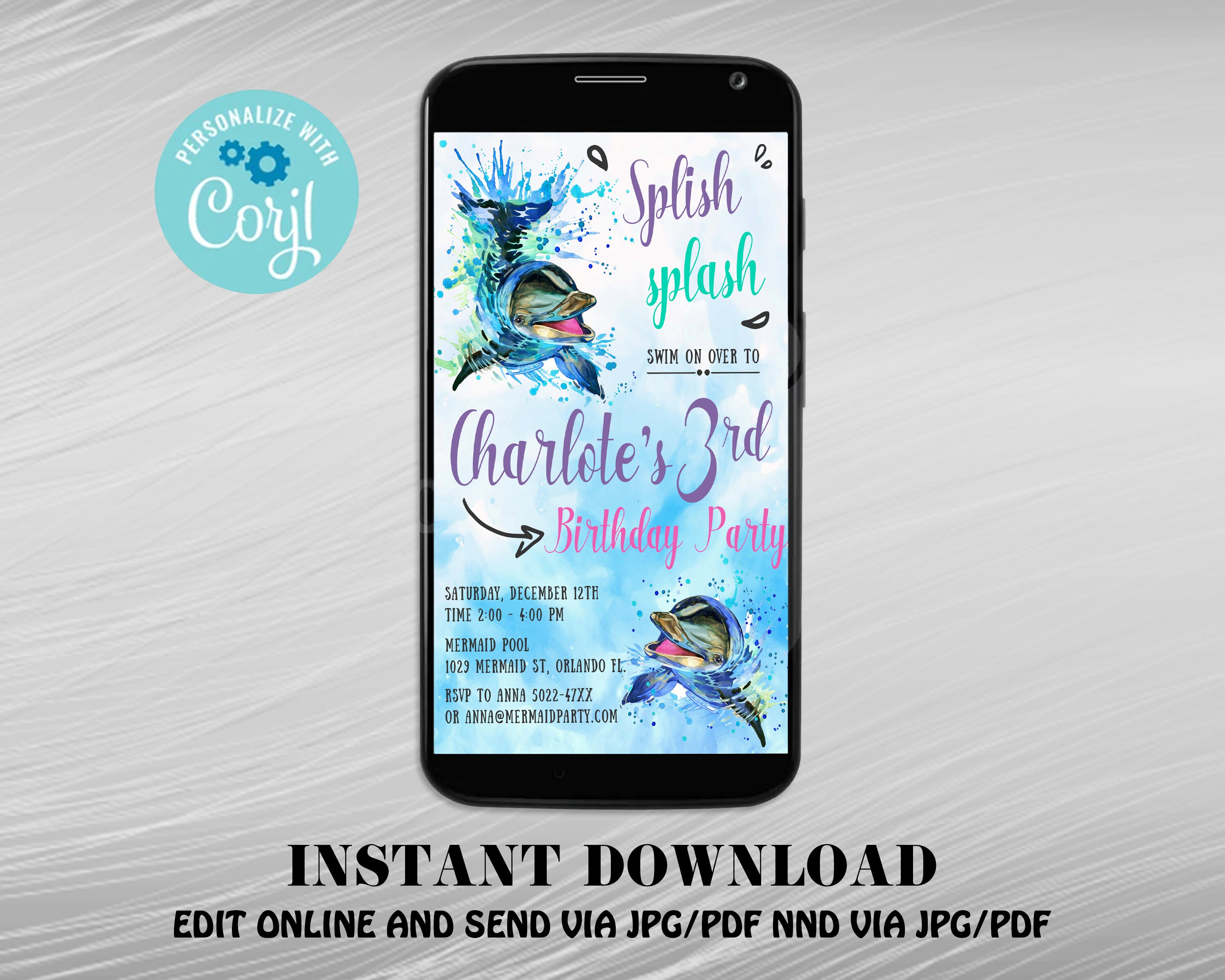 Dolphin Invitation Dolphin Birthday Invitation Dolphin - Etsy