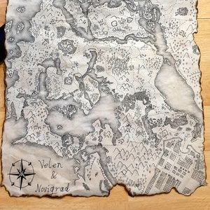 Fantasy Velen & Novigrad Map Ink and Charcoal A3 and A4 Custom Hand ...