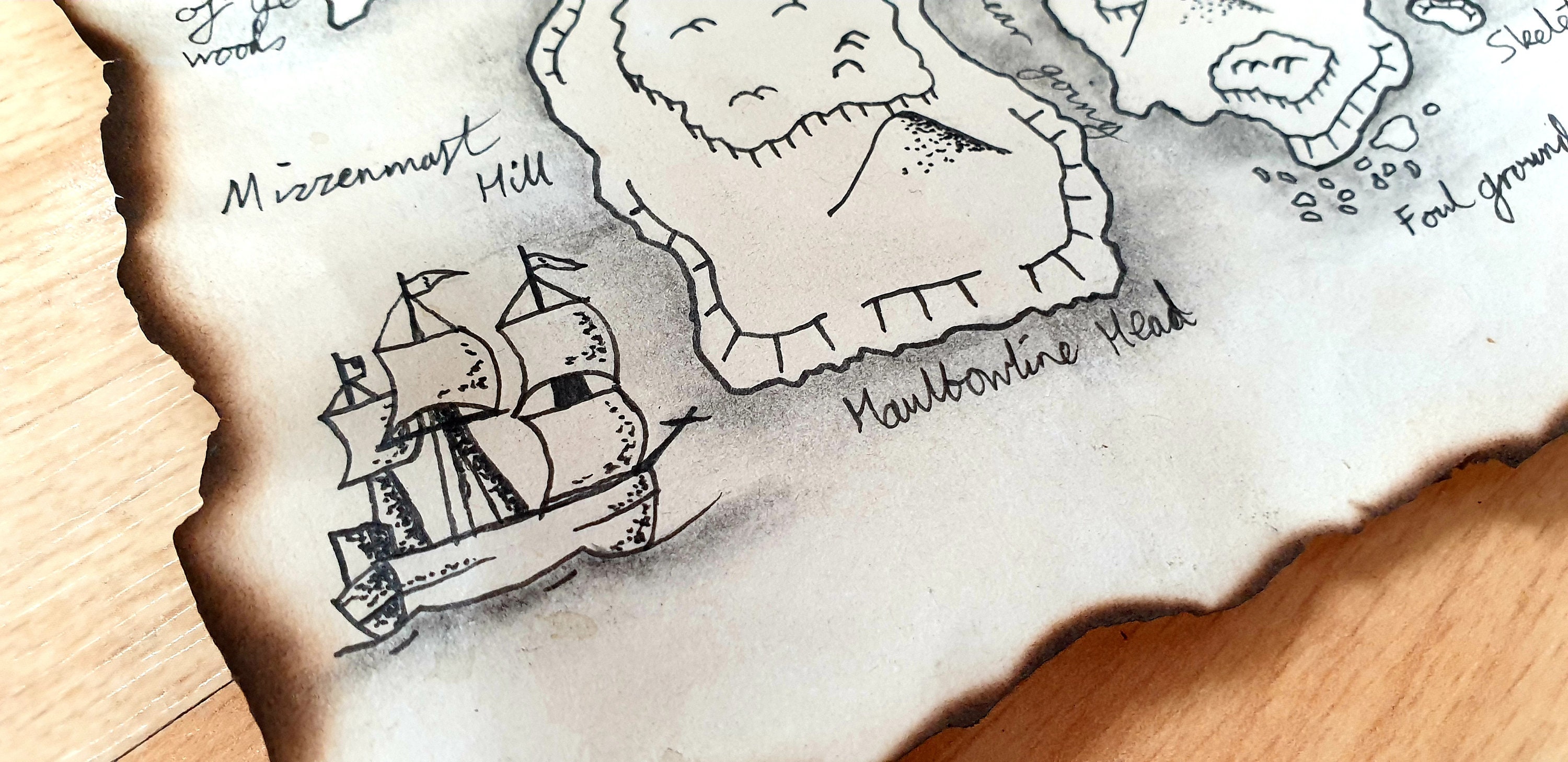 Custom Hand Drawn Treasure Island Map Ink and Charcoal A5. Unique ...